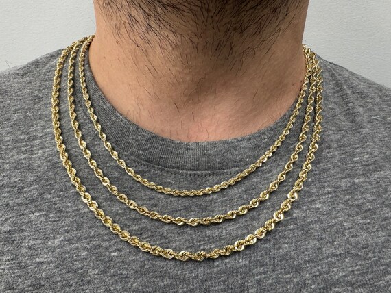 10K Yellow Gold 3.2mm 4mm 5mm Diamond Cut Lite Rope Chain 18 20 22 24 Real Gold Chain Gold Rope Necklace Men unisex
