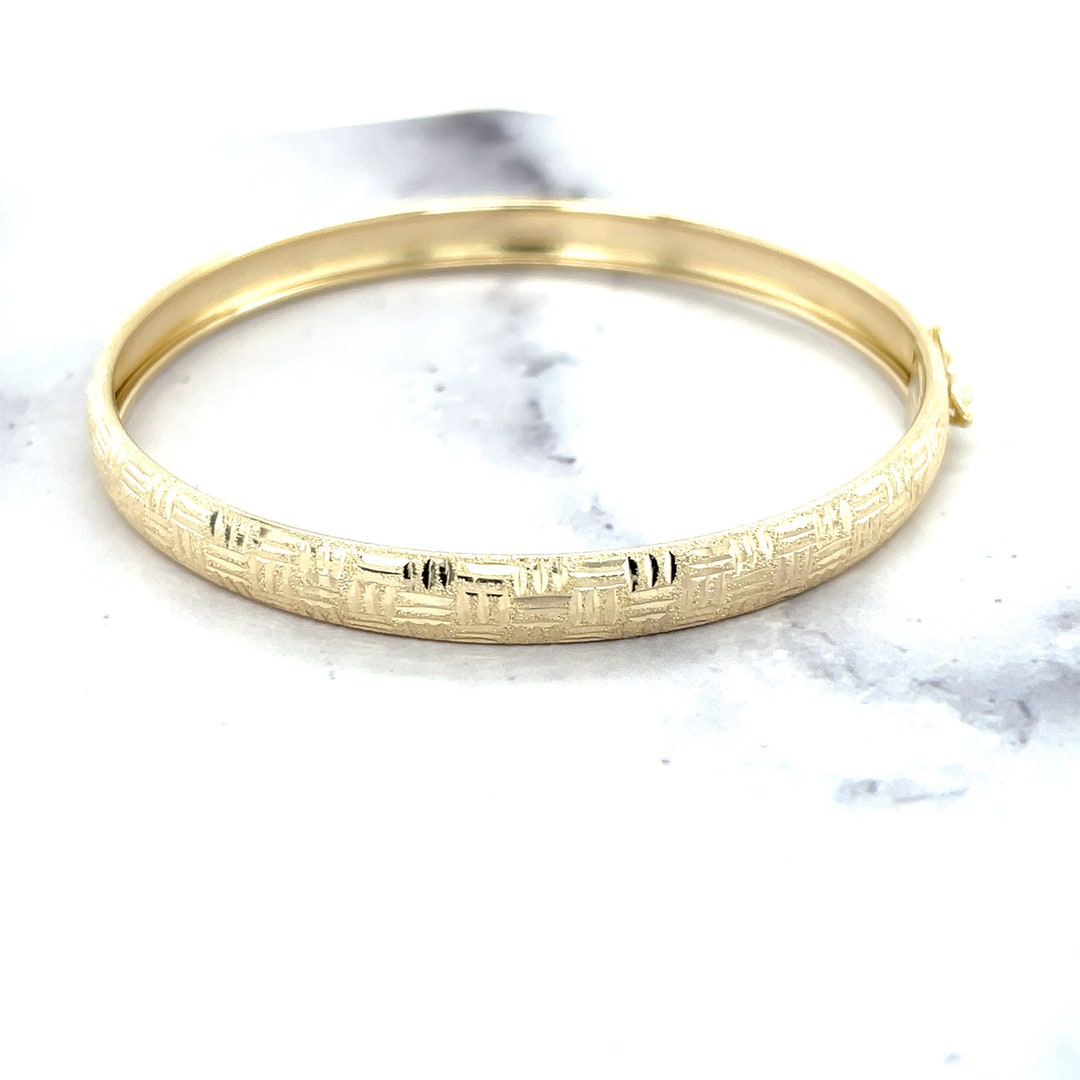 10K Yellow Gold 6mm Bangle, Textured Bangle, 7