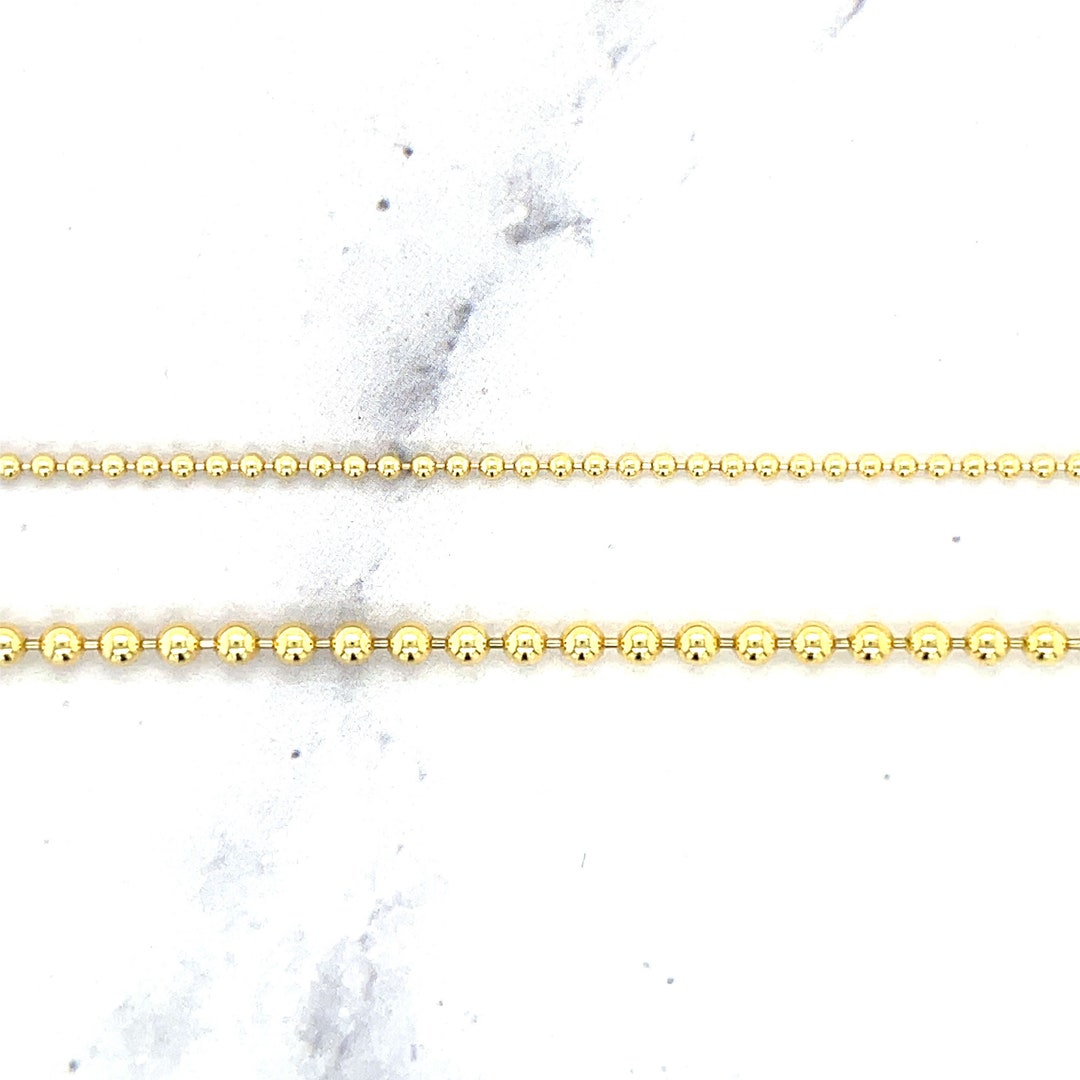Solid 18K Yellow Gold Bead Chain With Lobster Lock, 1.5mm 2.5mm Wide ...