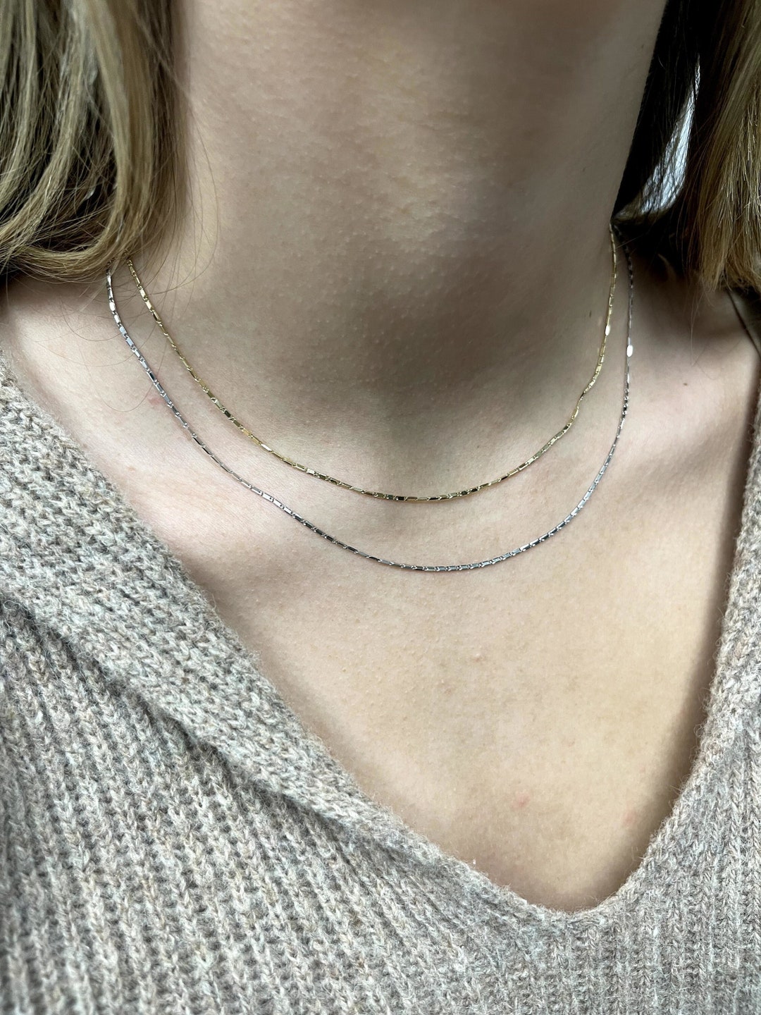 Solid 14K Yellow Gold 16" Dainty Lumina Chain, 1mm Wide, Real Gold ...