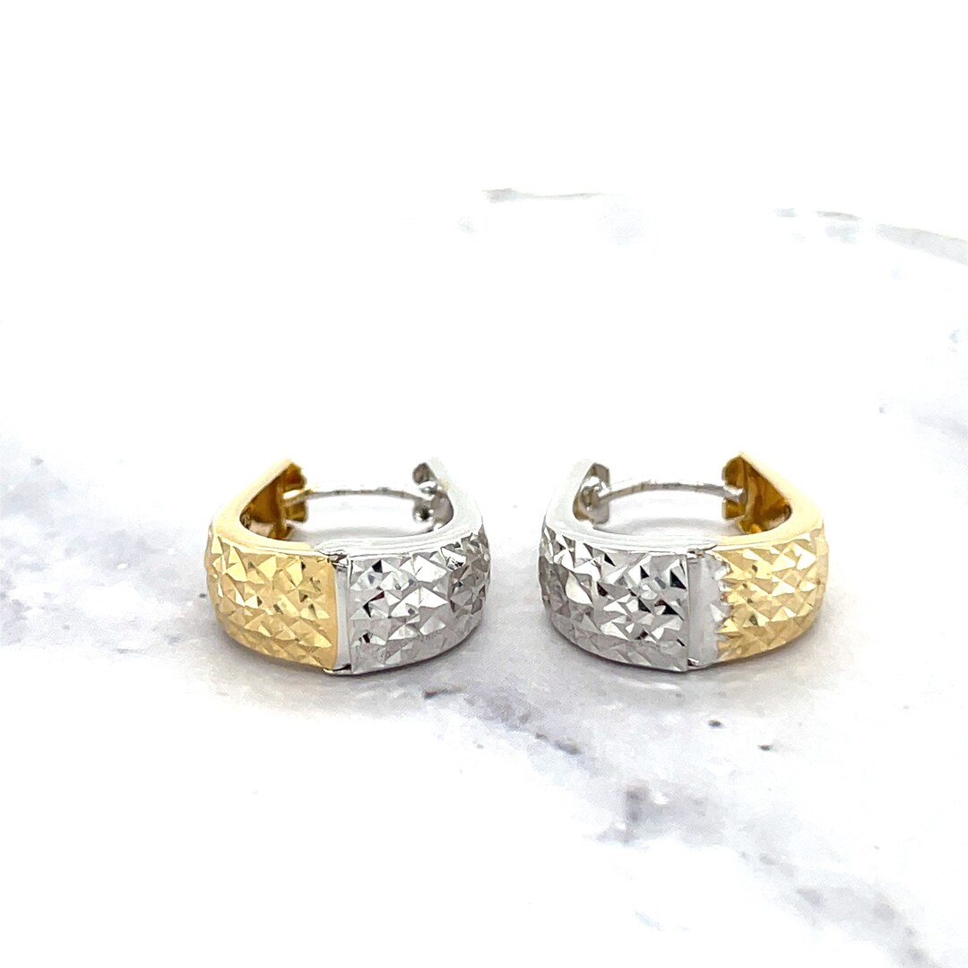 14K Two-tone Yellow & White Gold 20x15mm Chunky Reversible Oval Huggie ...