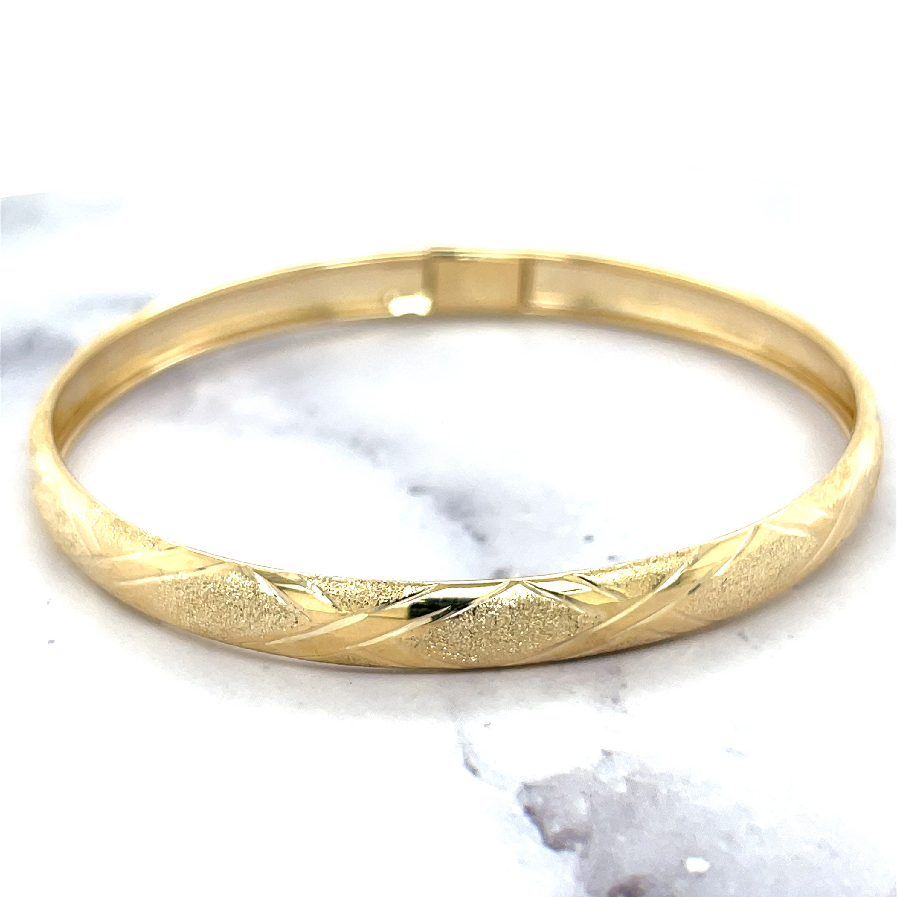 10K Yellow Gold 7 or 8 Textured Bangle Bracelet - Etsy