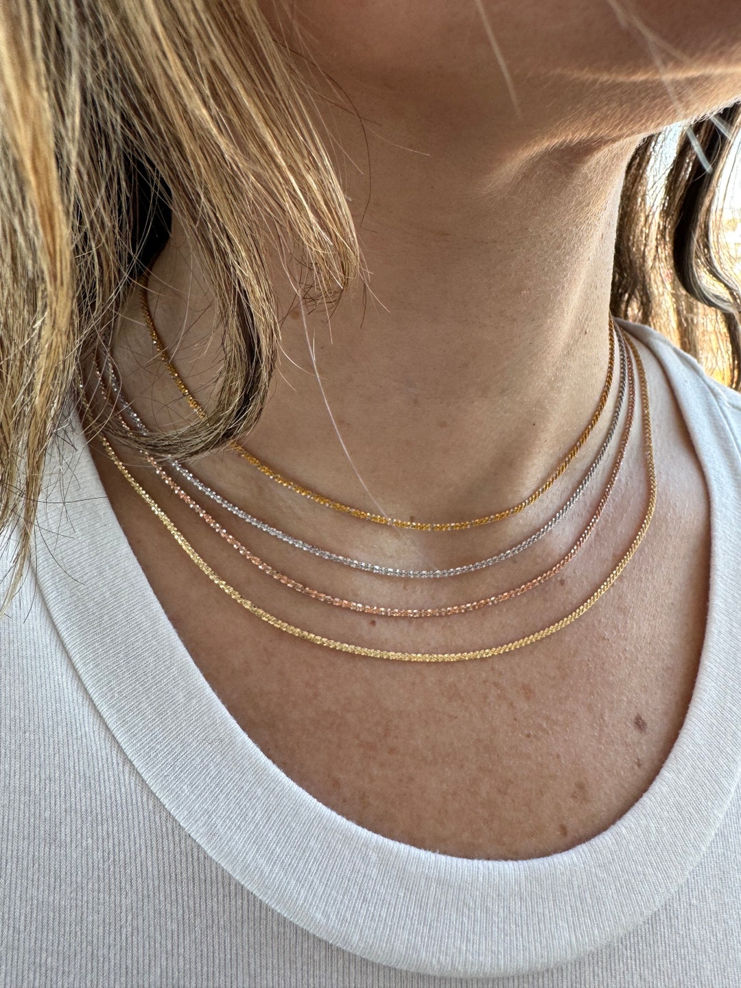 14K Gold 16 18 20 Sparkle Rope Chain With Lobster Lock, 1.5mm Wide, Two ...