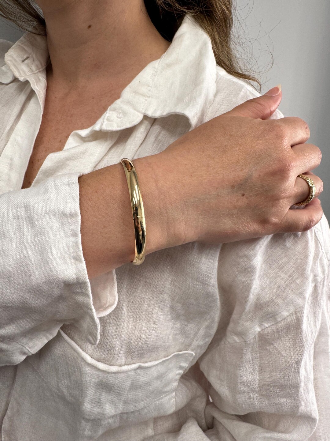 10K Yellow Gold Bracelet, 6mm Polished Bangle, Tube Bracelet, 7 ...