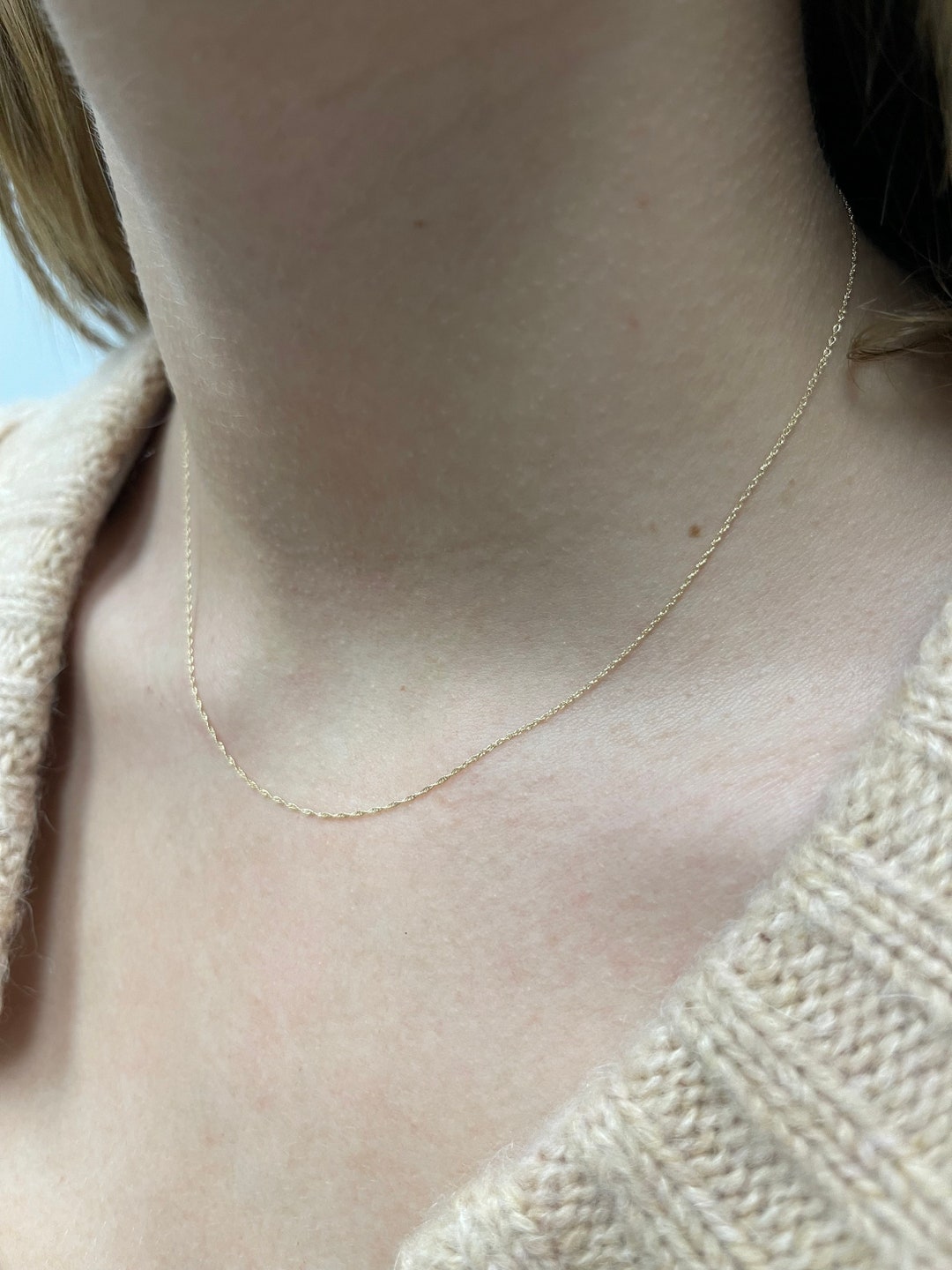 14K Solid Gold Chain, White Gold Chain, 0.7mm Gold Chain Necklace, 14K ...