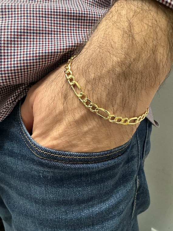 10K Yellow Gold 5.4mm 6.6mm Lite Figaro Chain Bracelet 8.5 Real Gold Bracelet Unisex Men s Gold Bracelet Etsy