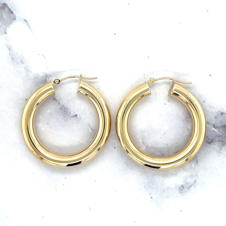 14K Yellow Gold Hoop Earrings, Thick Tube Hoops, 30mm 40mm - Etsy
