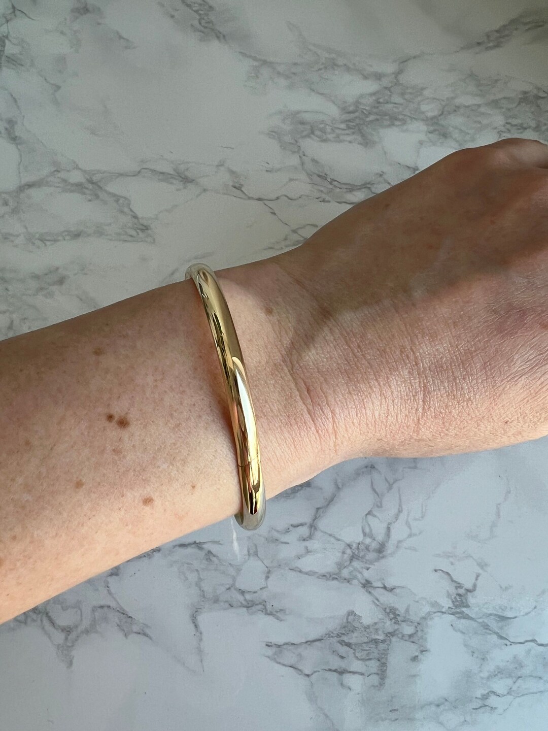 10K Gold Bangle Bracelet, 5mm Wide Bracelet, Hollow Yellow Gold Jewelry ...