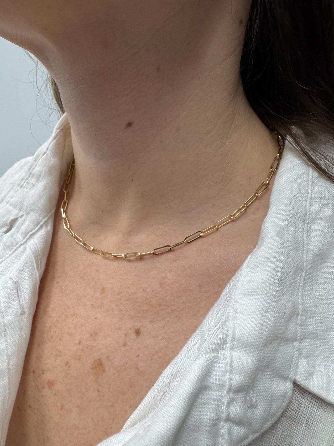 10K Yellow Gold Paperclip Chain Necklace - 18" Lite 3.2mm Wide ...