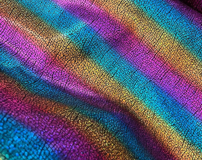 Rainbow Crackle Leather, Genuine Leather, Rainbow Leather, Metallic ...