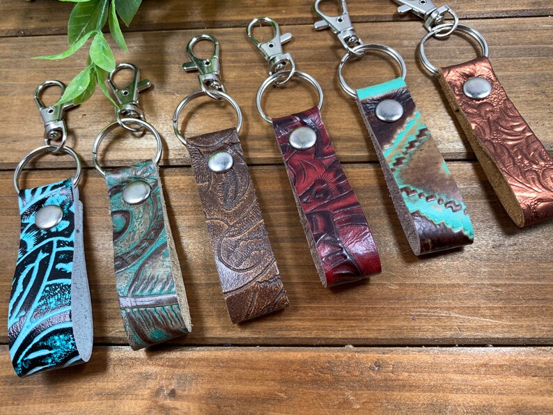 Western keychain leather western keychain Tooled leather | Etsy