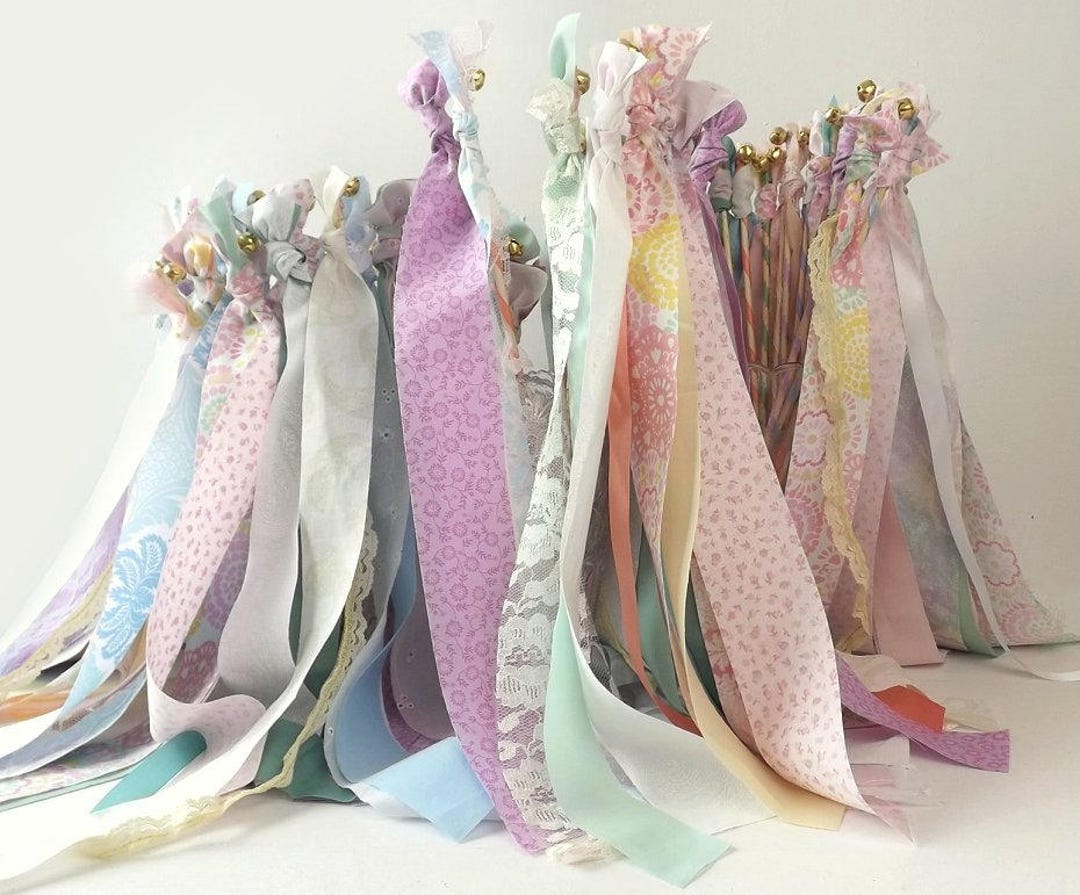 Floral & Lace Wedding Wands, 50 Party Favors, Double Streamer Wedding ...