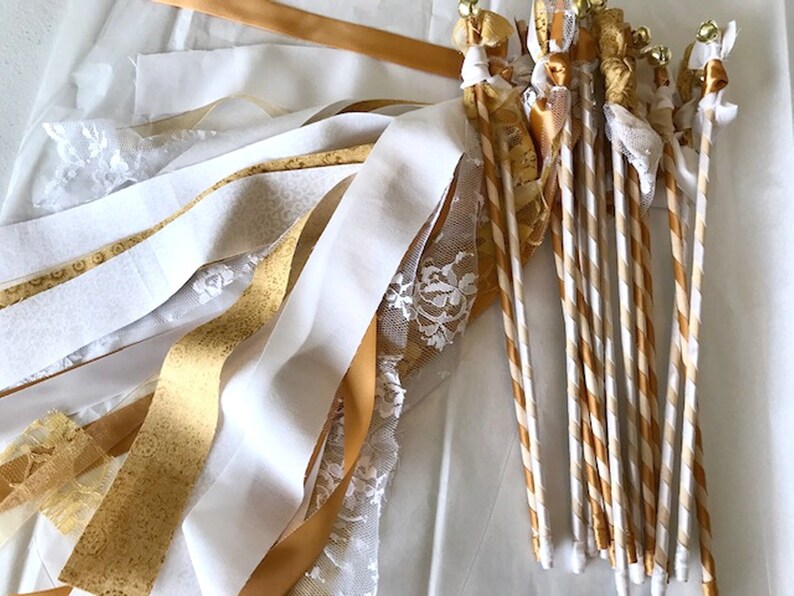 25 Gold & White Wedding Wands With Bell Choice - Etsy