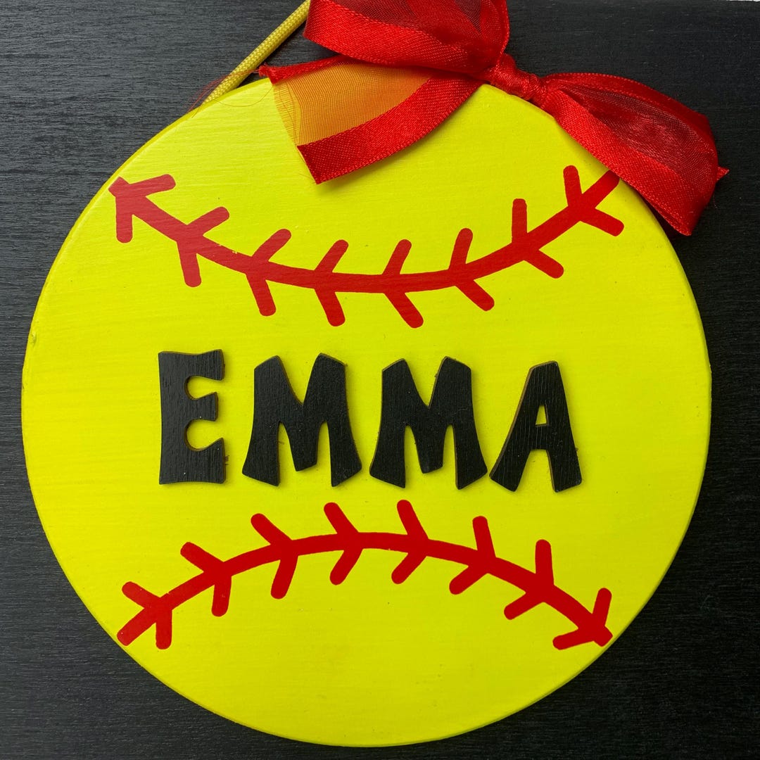 Softball Personalized Wooden Painted Softball Hanging Sign Softball ...