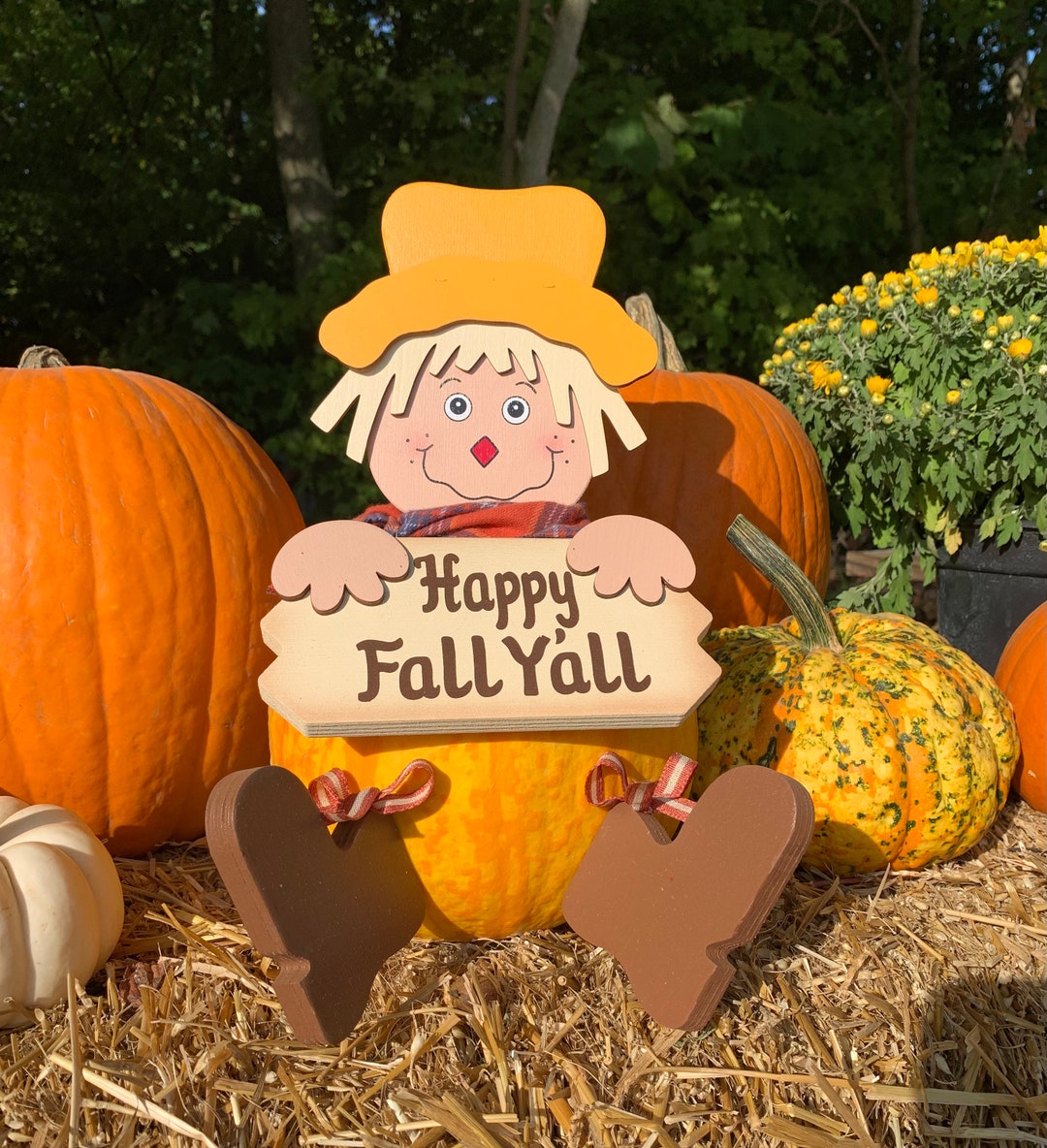 Scarecrow Pumpkin Poke Fall Decor Happy Fall Y'all Wooden Pumpkin Poke ...