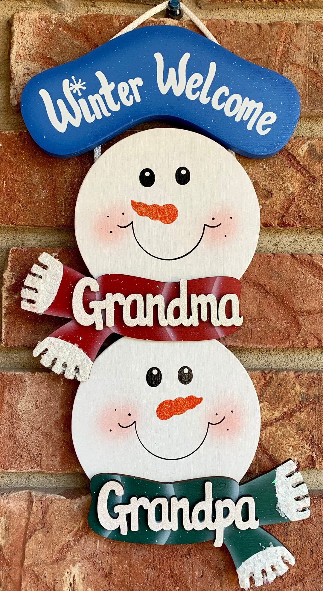 Wooden Snowman Heads With Name Personalized on Scarf X 2 Snowman - Etsy