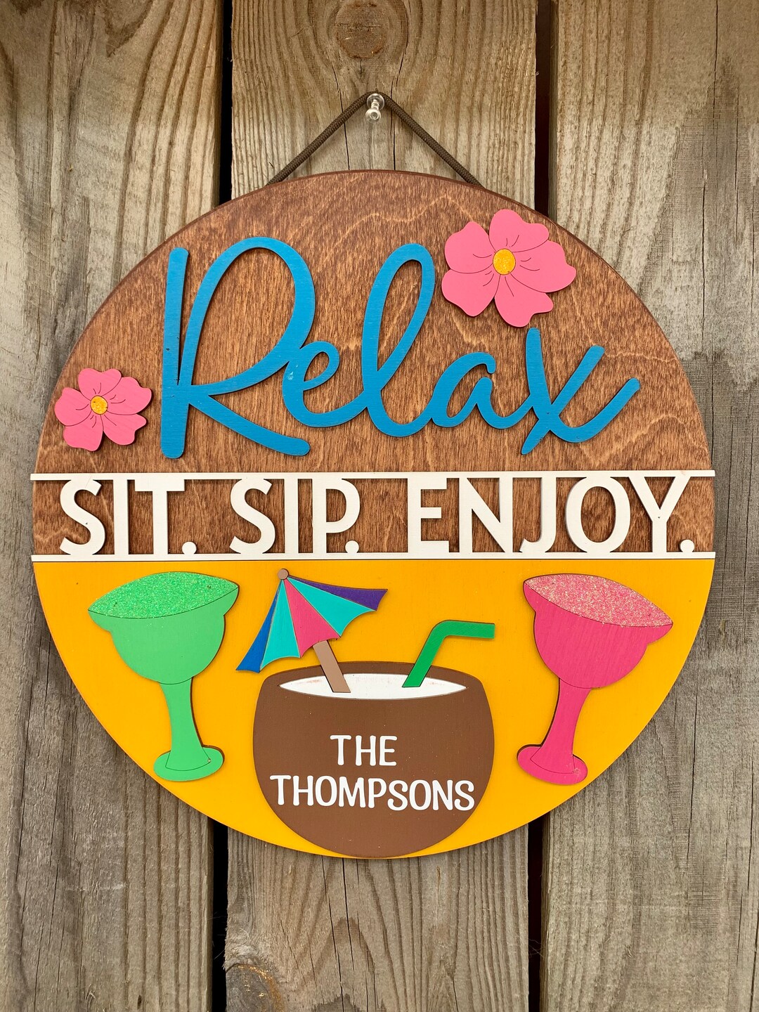 Round Wooden Painted Circle Relax Tiki Bar Sign - Etsy