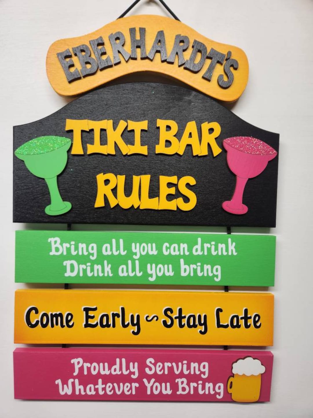 Tiki Bar Personalized Wooden Panted Sign Tiki Bar Rules Rope Sign - Etsy