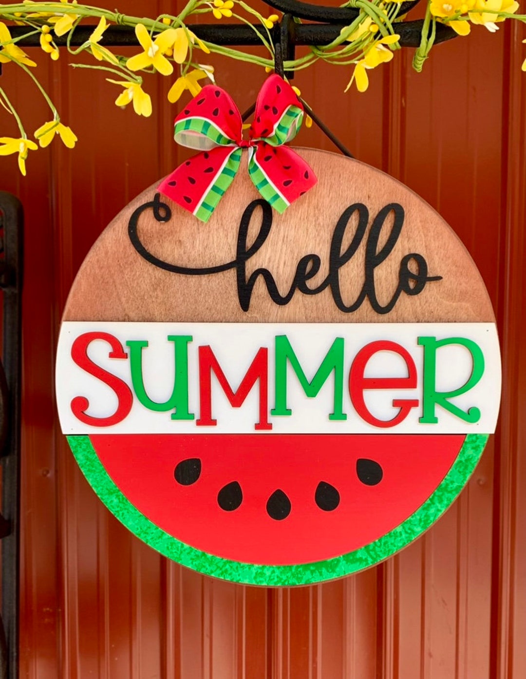 Round Circle Hello Summer Wooden Painted Decorative Hanging Sign - Etsy