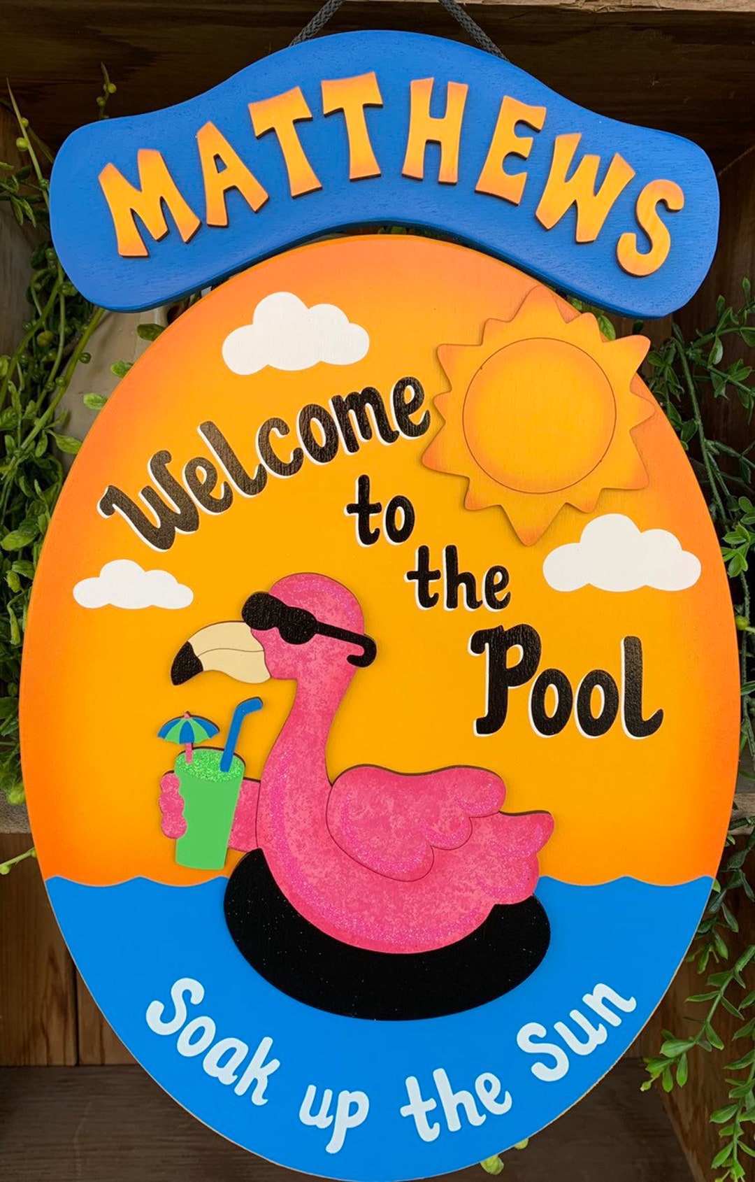 Pool Sign Flamingo Welcome to Our Pool Personalized Wooden Sign - Etsy