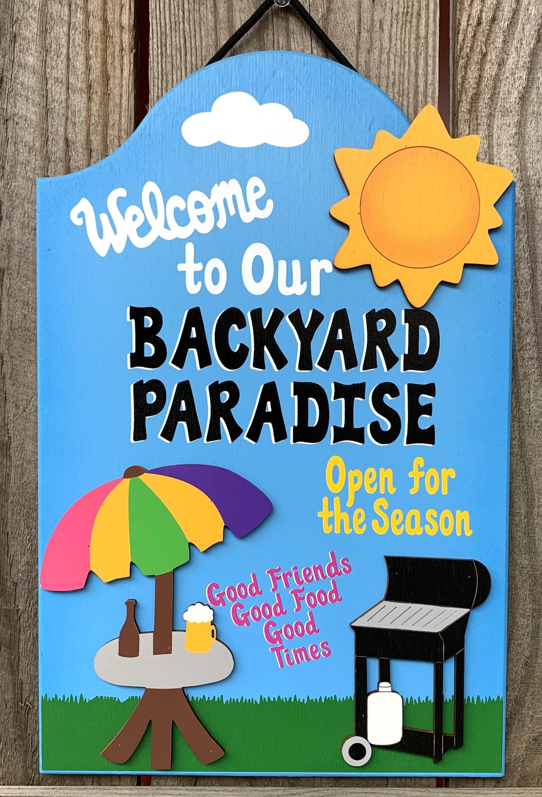 Backyard Paradise Wooden Painted Decorative Hanging Sign Outdoor ...
