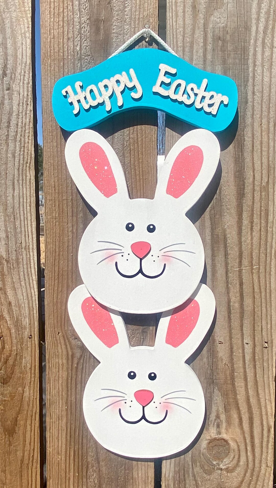Easter Bunny Happy Easter Hanging Door Sign Wooden Painted Easter Sign - Etsy