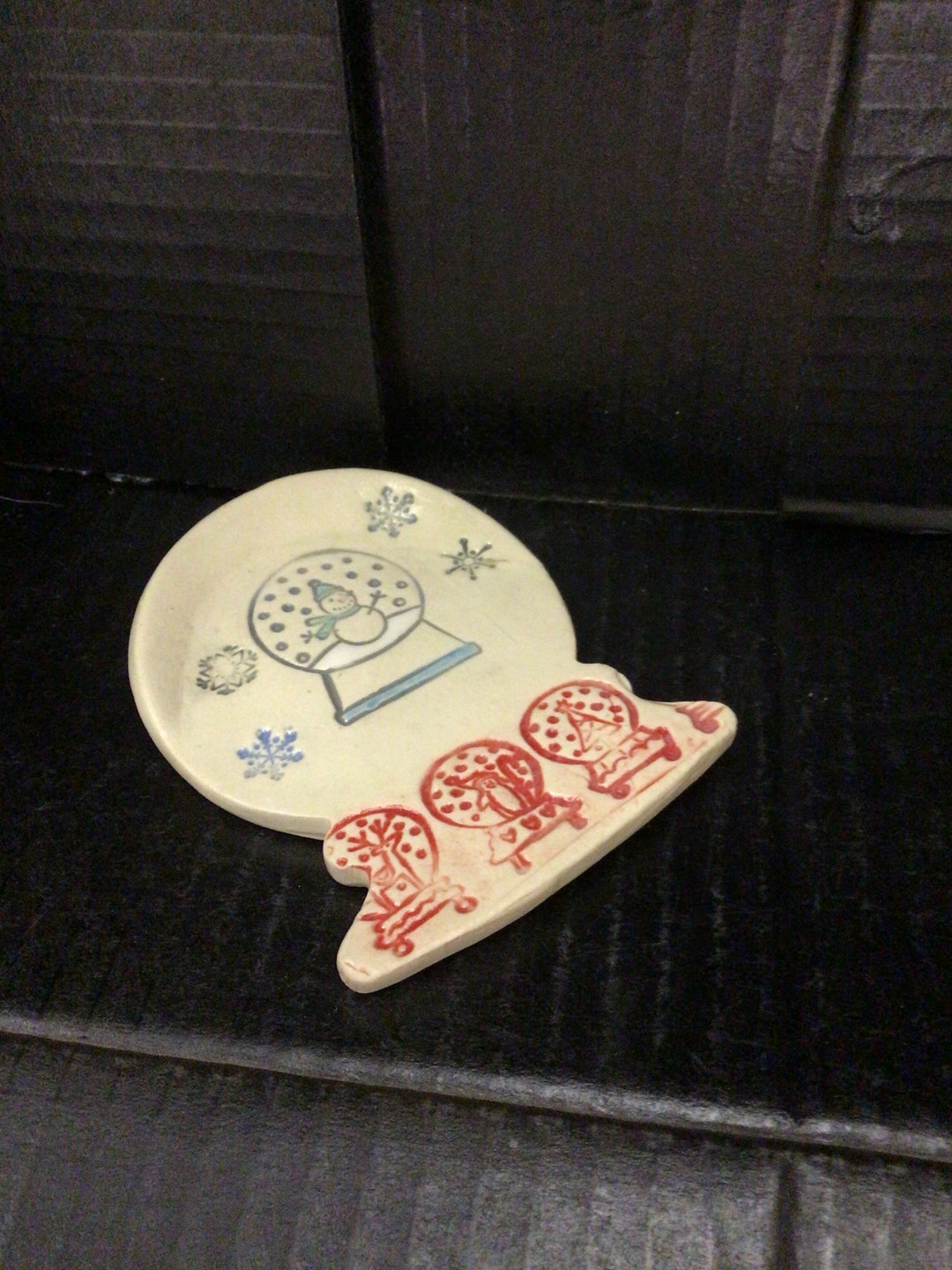 Small Pottery Spoon Rest Snow Globe/snowman Design - Etsy