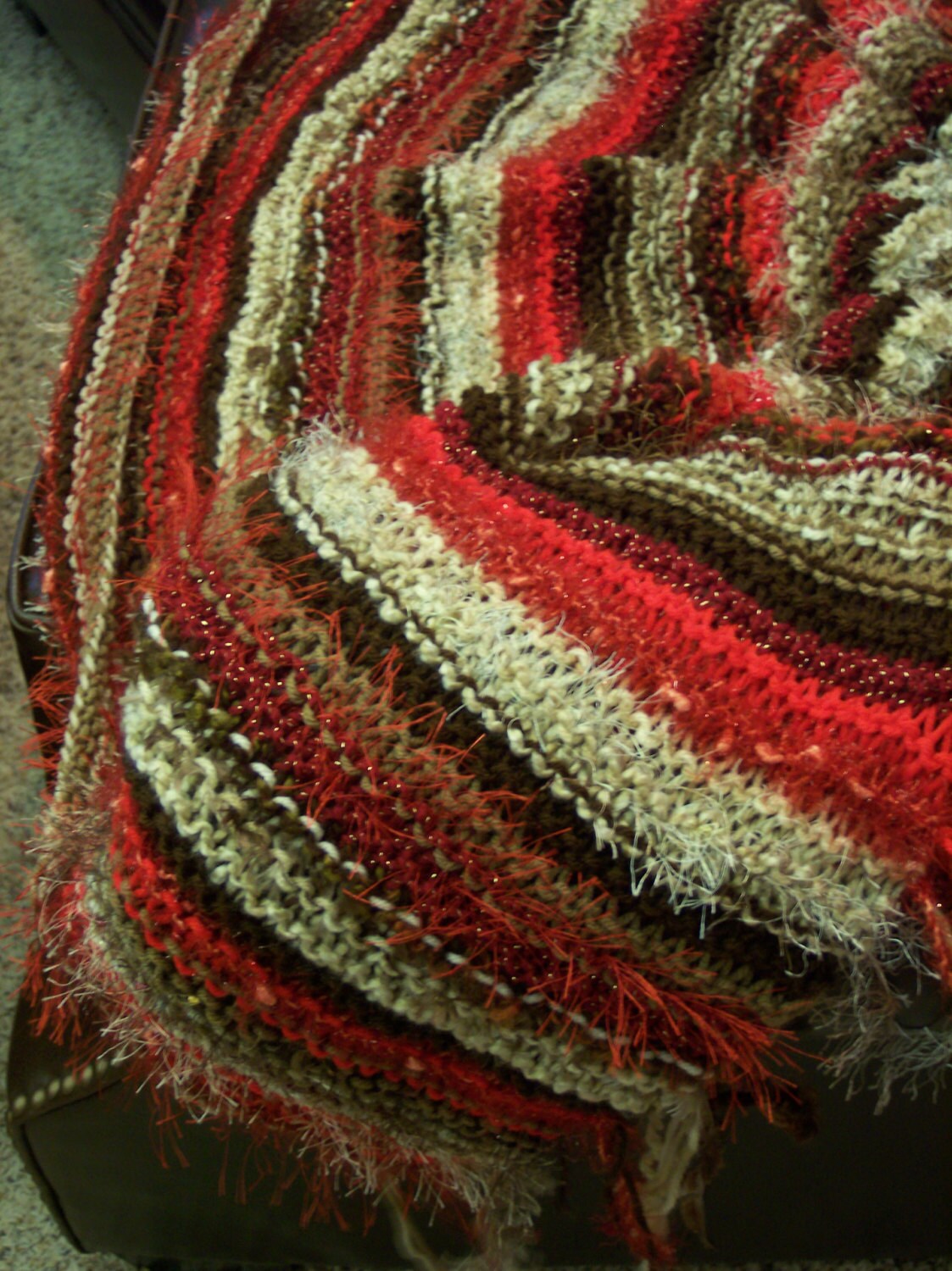 Soft Brown Neutral and Red Textured Afghan / Throw Knit or - Etsy