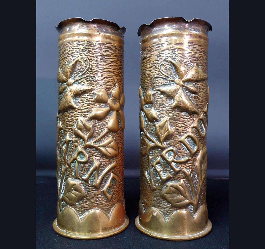 1914 WWI Trench Art Shell Casings – Verdun & Marne, Repoussé Brass - Etsy