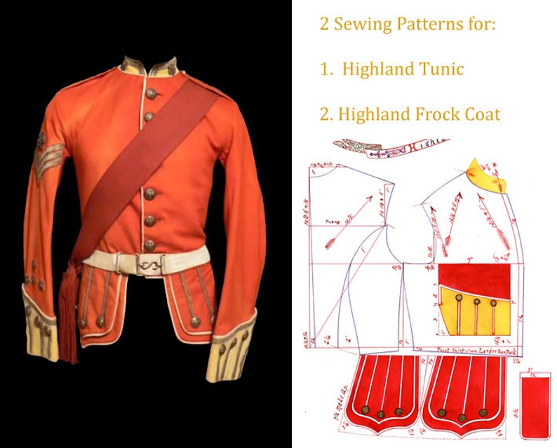 1908 British Army Red Coat Sewing Patterns, Highland Tunic & Frock Coat ...