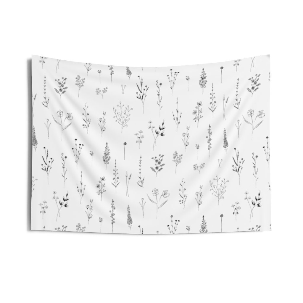 Wildflowers Wall Tapestry Floral Pattern Minimal Design Line | Etsy