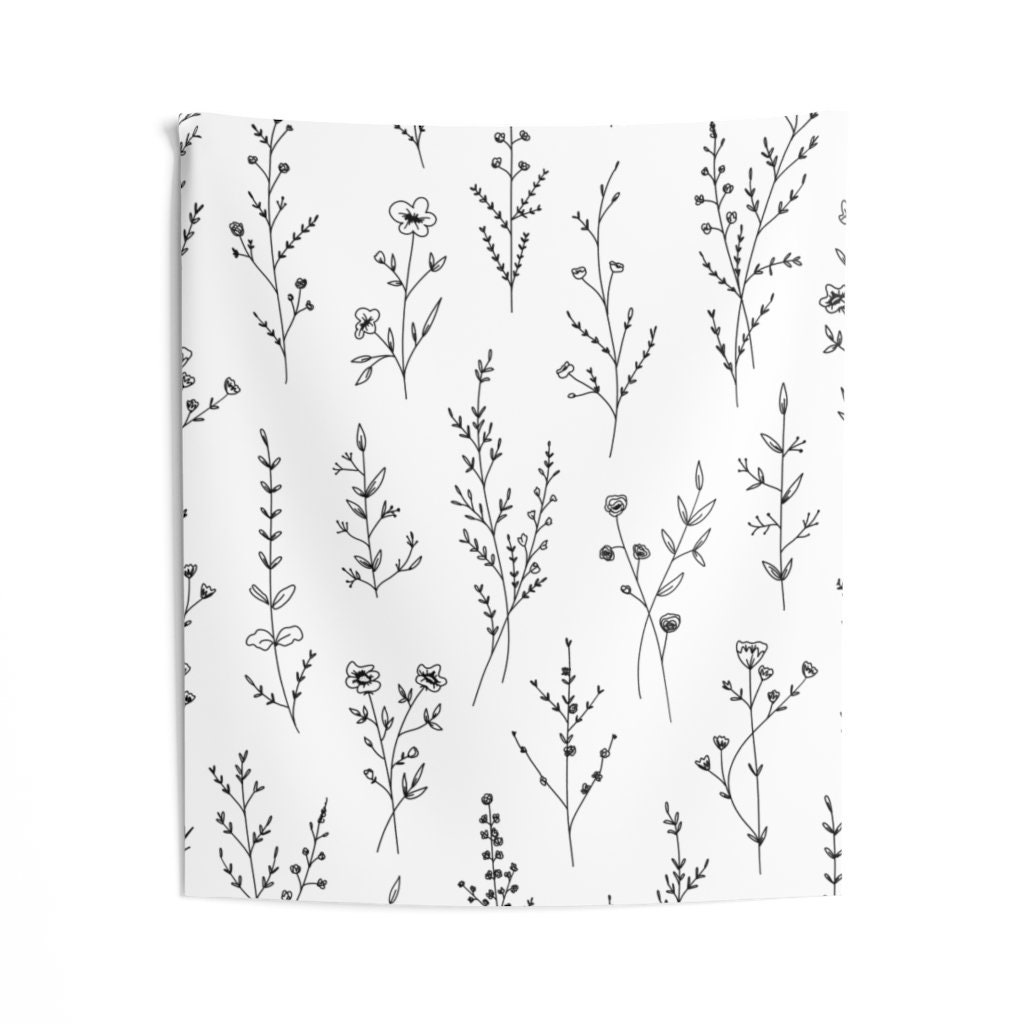 Wildflowers Wall Tapestry Floral Tapestry Minimal Tapestry Line Art ...