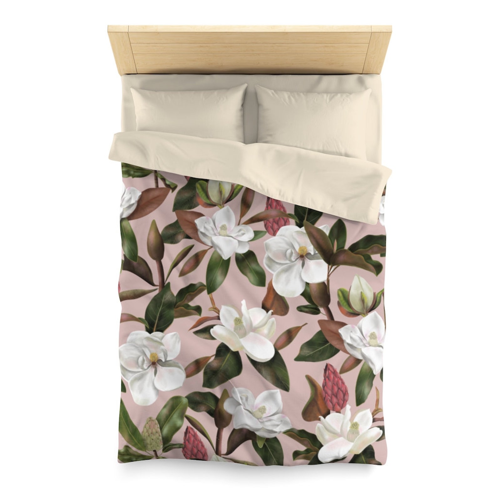 Magnolias Pink Duvet Cover Queen Twin Floral Pattern Pillowcase Fabric ...