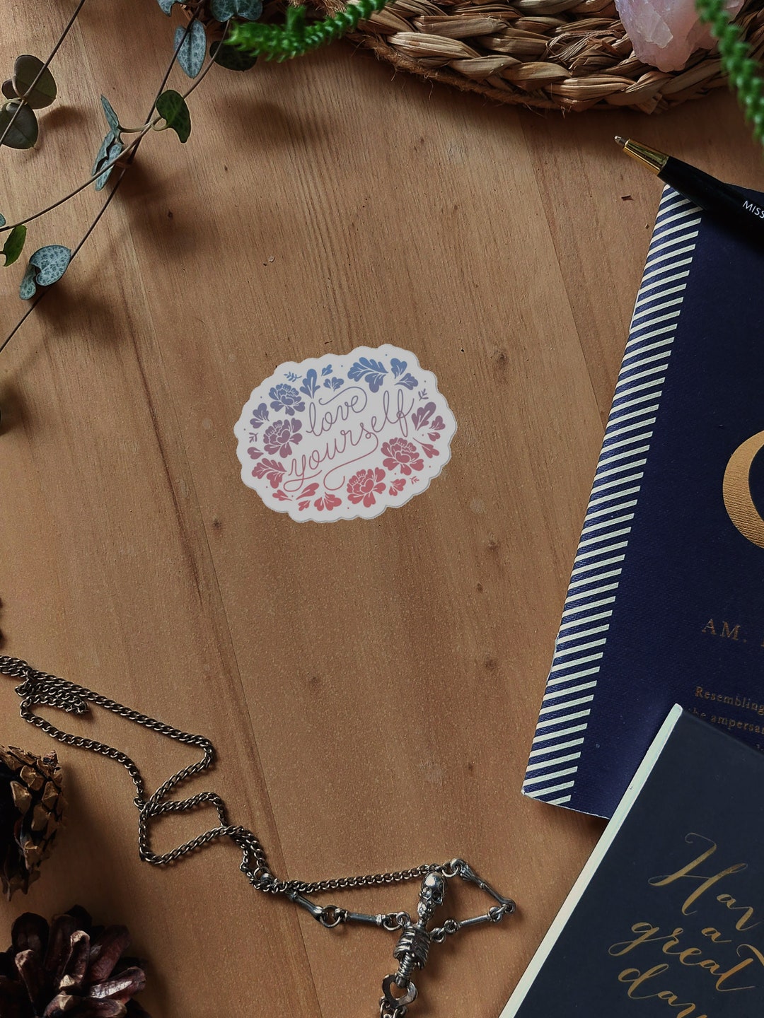 Love Yourself Sticker Inspiring Floral Motivational Quote Inspiration ...