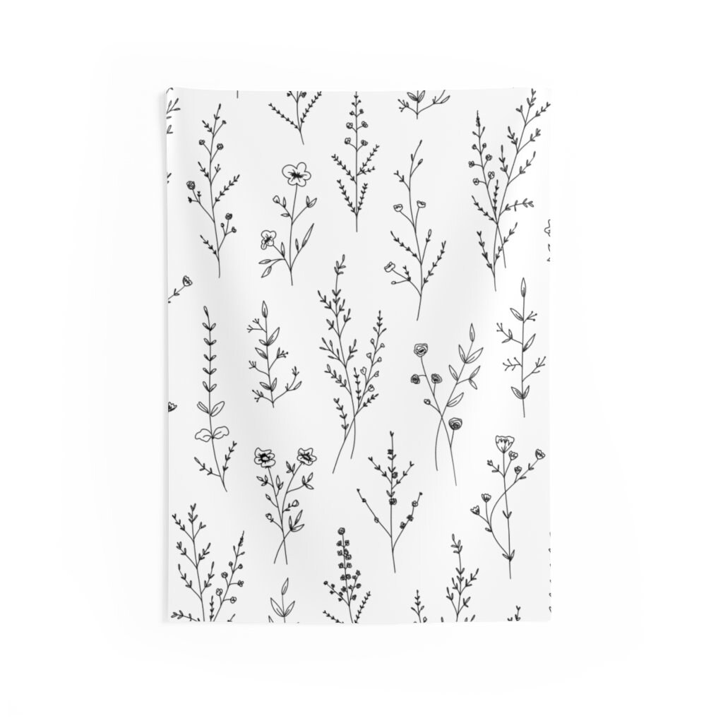 Wildflowers Wall Tapestry Floral Tapestry Minimal Tapestry Line Art ...
