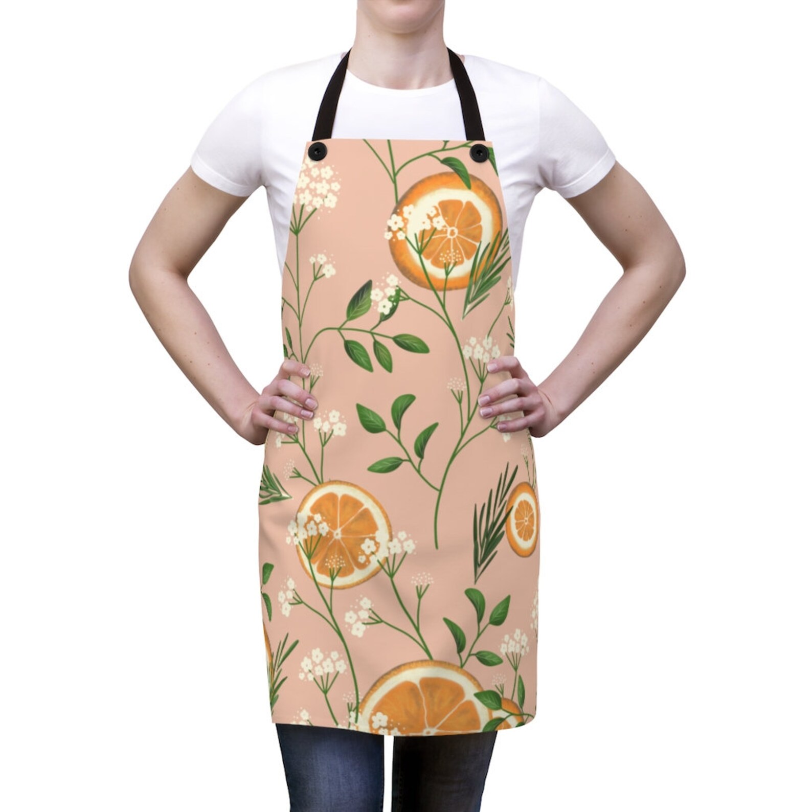 Botanical Apron Floral Orange Lemon Drawing Illustration - Etsy