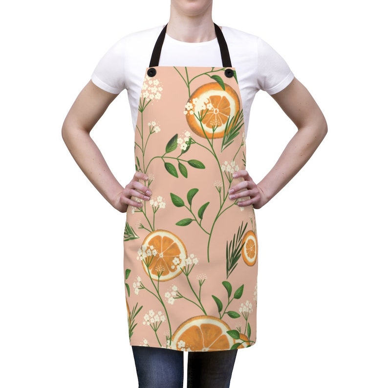 Botanical Apron Floral Orange Lemon Drawing Illustration - Etsy