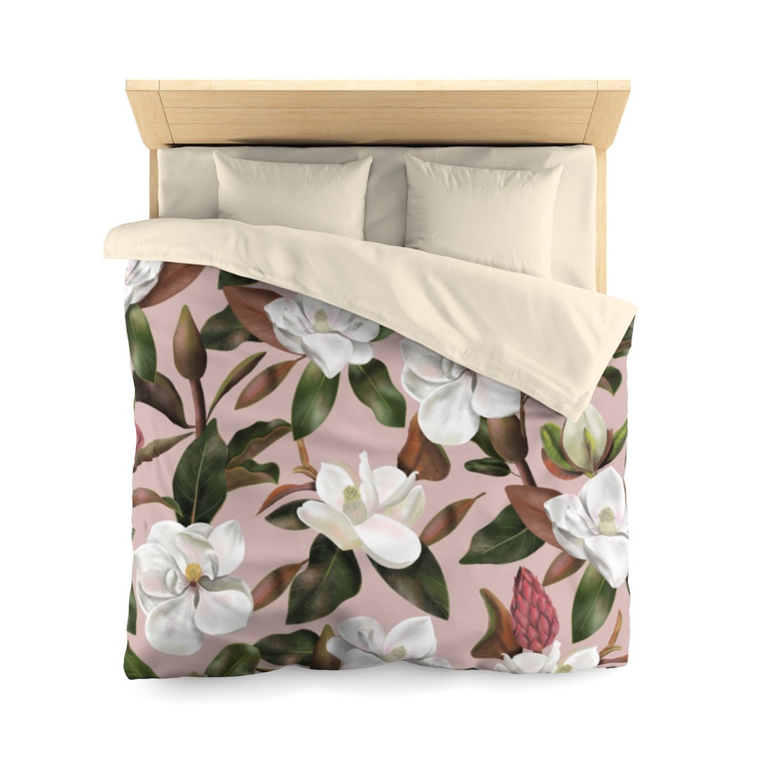Magnolias Pink Duvet Cover Queen Twin Floral Pattern Pillowcase Fabric ...