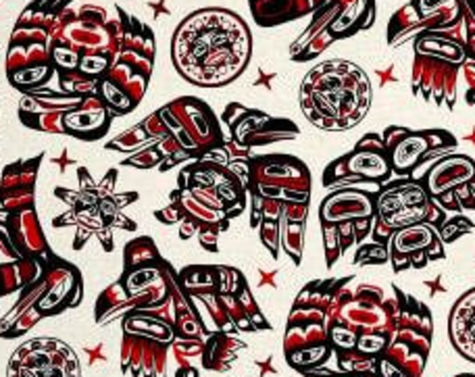 Native Spirit Animal 585 Red Cream White Tossed Totem Animals - Pacific ...