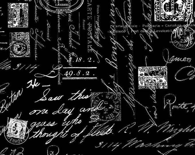 Timeless Treasures Fancy Script Writing - C8733 Black & White - Priced ...