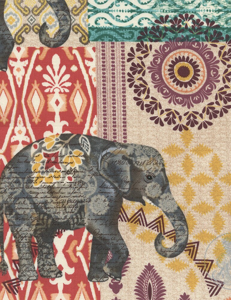 Elephant Fabric, India Fabric - Suzani Caravan Elephant by Ruth Levison ...