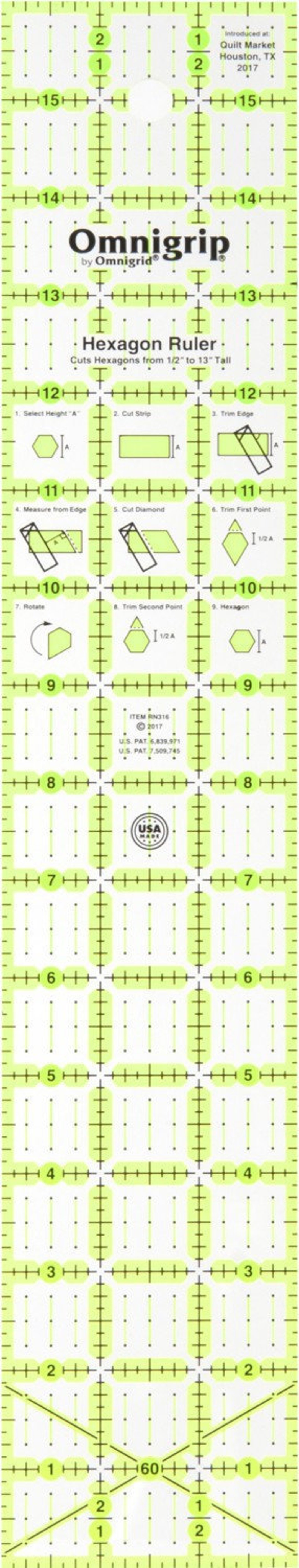 Omnigrip by Omnigrid - Rectangle Ruler With Hexagon Markings - RN316 ...