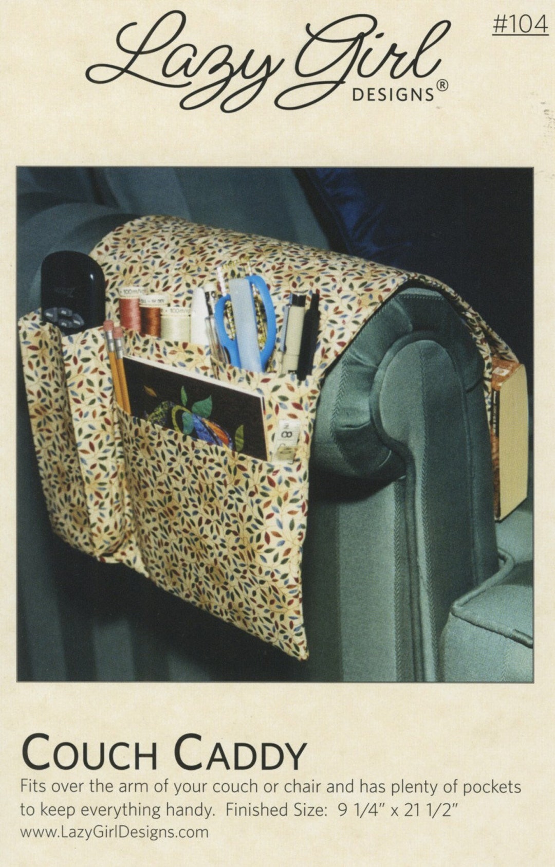 Couch Caddy Pattern - Craft Pocket - Arm Chair Organizer - by Lazy Girl ...