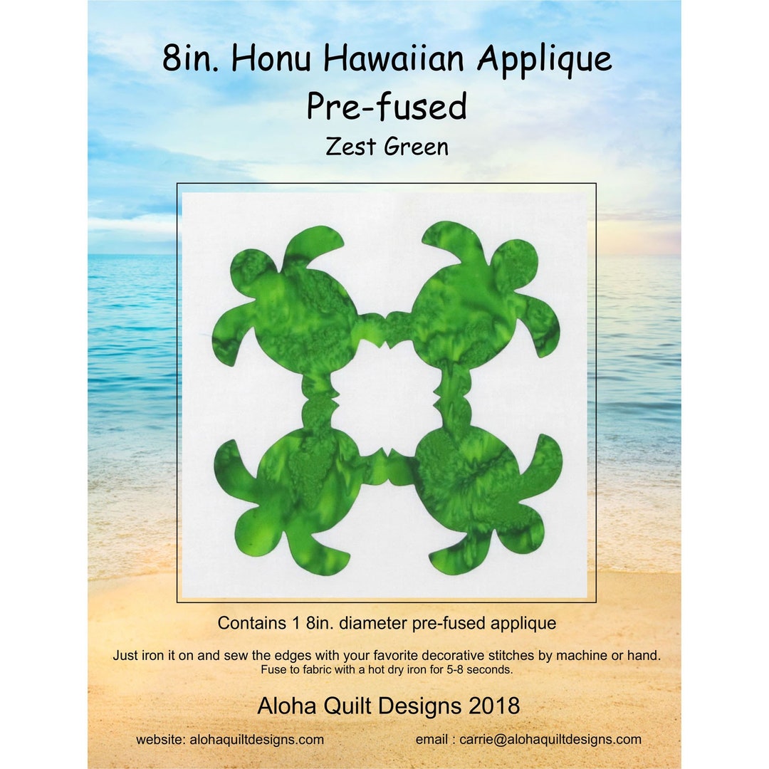 Laser Cut Pre-fused Applique 8 Inch Honu Turtle Green Aloha Quilt ...