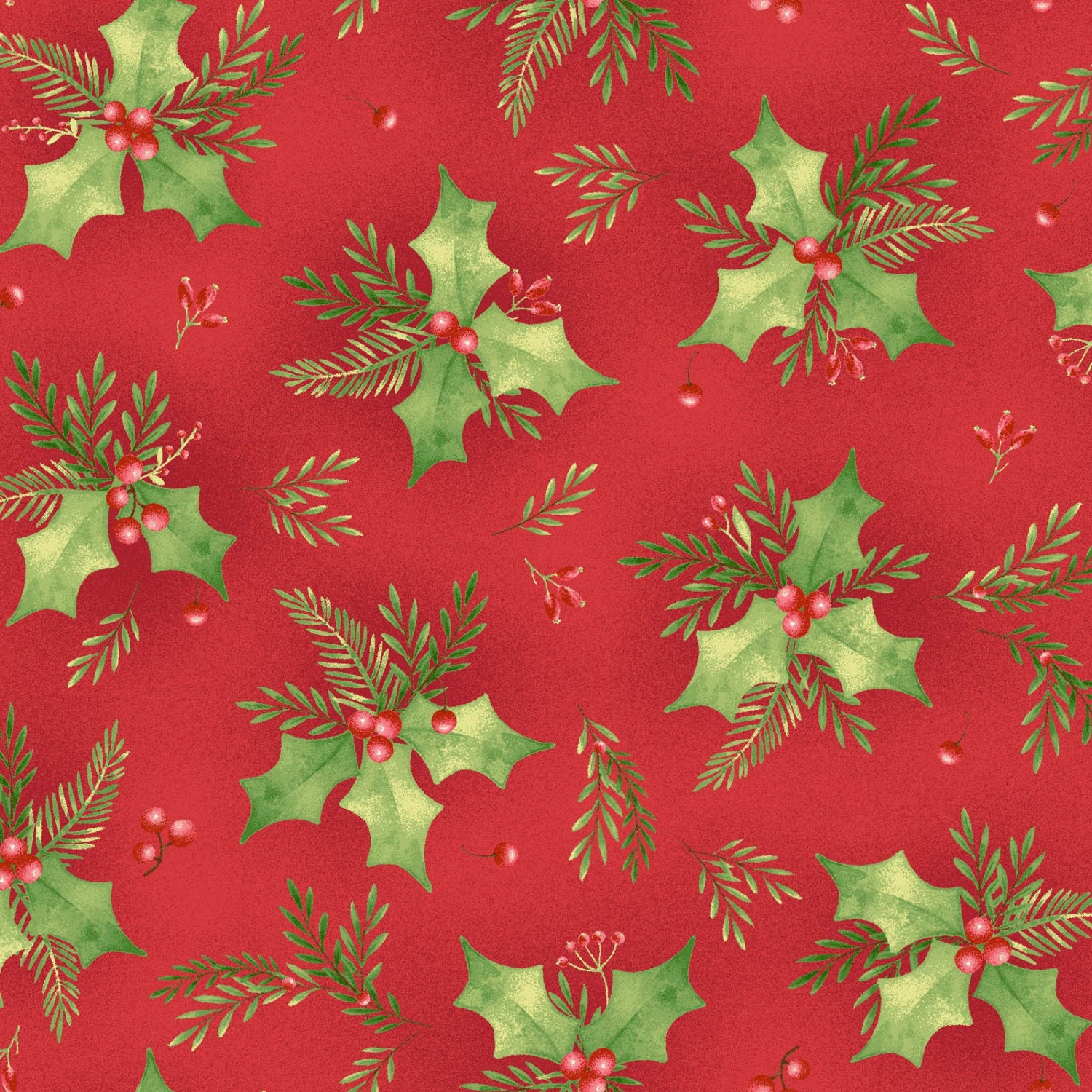 Christmas Fabric, Holly Fabric - Songbird Christmas by Pez Costa for ...