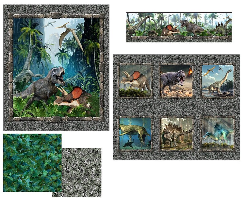 Jurassic Quilt Dinosaur Panels T-rex Fabric in the - Etsy