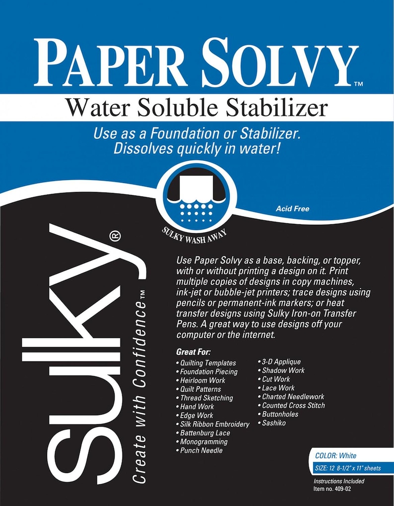 Sulky - Paper-solvy Water Soluble Stabilizer 409 02 - Medium Weight ...