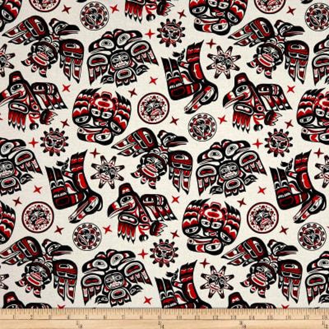 Native Spirit Animal 585 Red White Tossed Totem Animals - Pacific ...