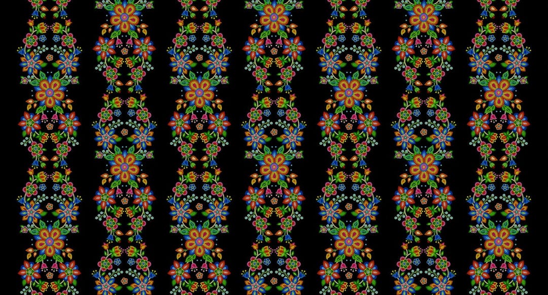 Beaded Floral Stripe 668 Black - Beaded Print Design - Southwest Fabric ...