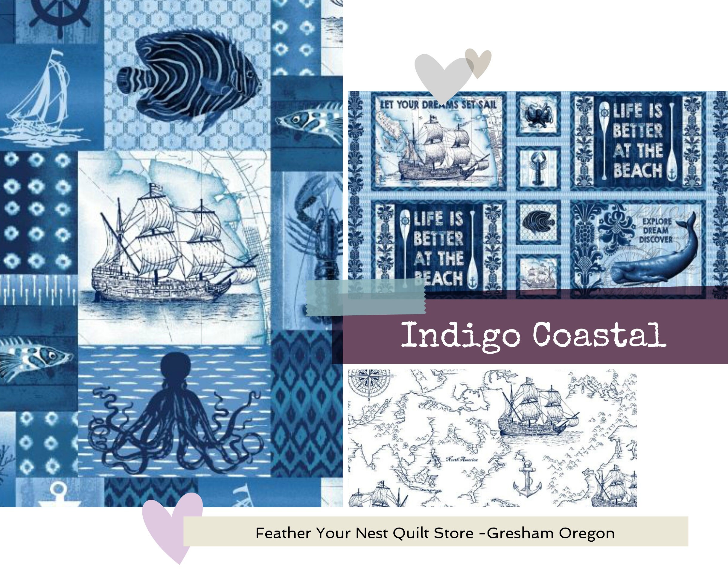 Sailing Ship, Seafarers Map, Ship Toile - studio e - Indigo Coastal by ...